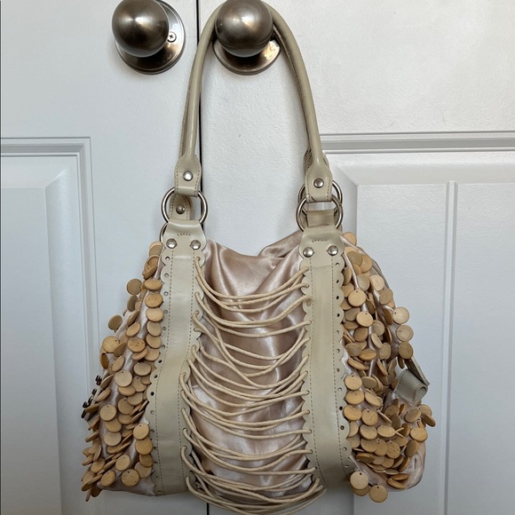 Charm And Luck | Bags | Charm And Luck Cream And Tan Laced Hobo Handbag ...